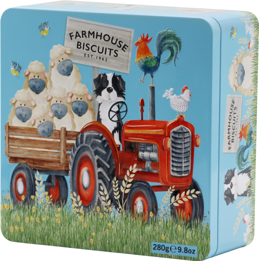 Farmyard Square Embossed Tin Of Biscuits — Maple Gifts