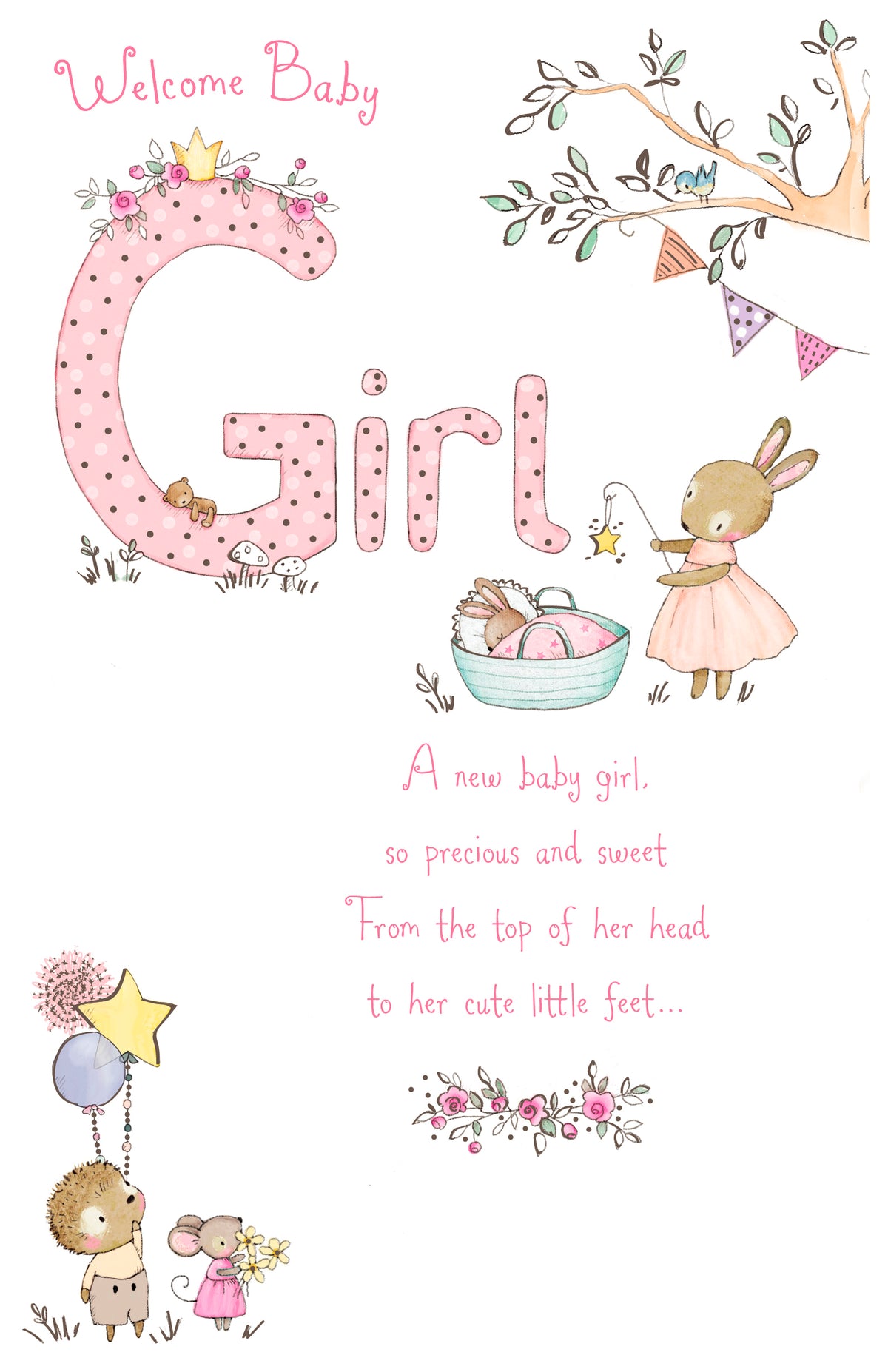 UKG 'Welcome Baby Girl' New Baby Card — Maple Gifts