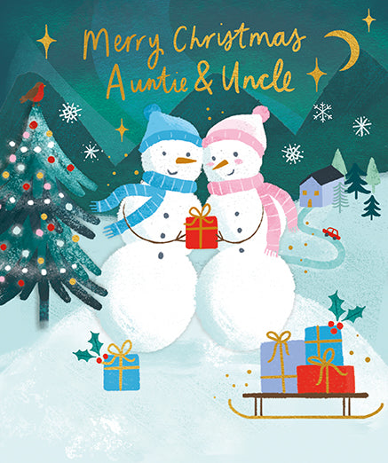Paper Rose 'Auntie & Uncle Snow Couple' Christmas Card — Maple Gifts