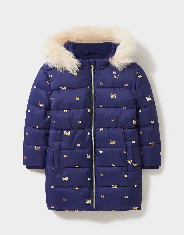 Crew Clothing Girls Printed Padded Parka Coat Navy Multi — Maple Gifts