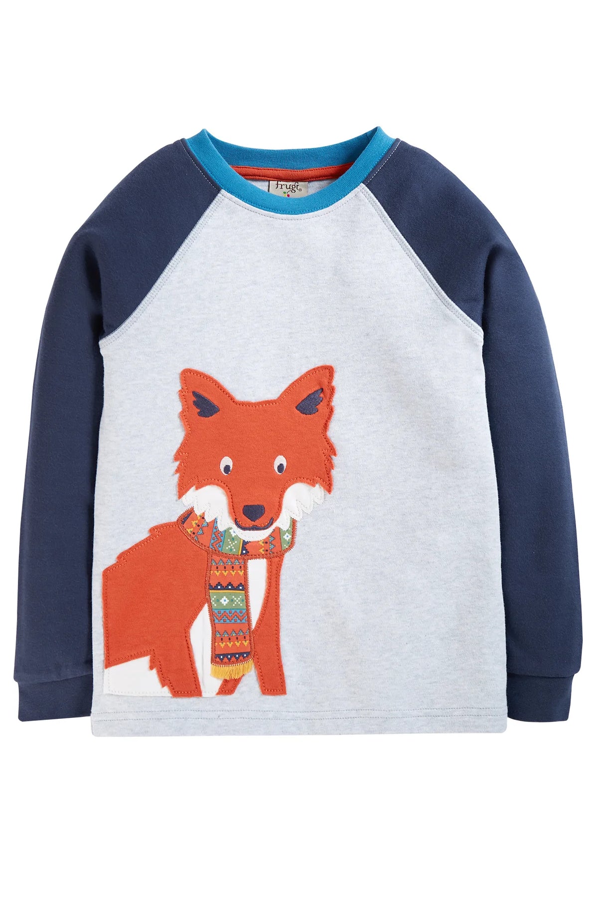 Frugi Jake Applique Top Fox Grey Marl/Indigo — Maple Gifts