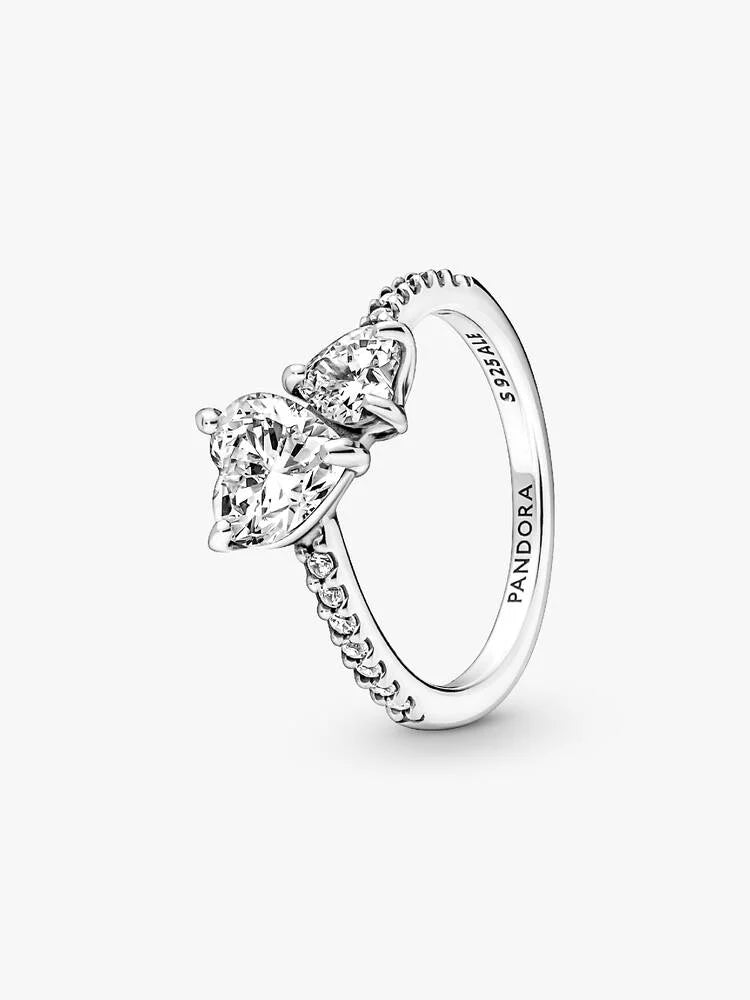 Pandora Double Heart Sparkling Ring Sterling Silver — Maple Gifts