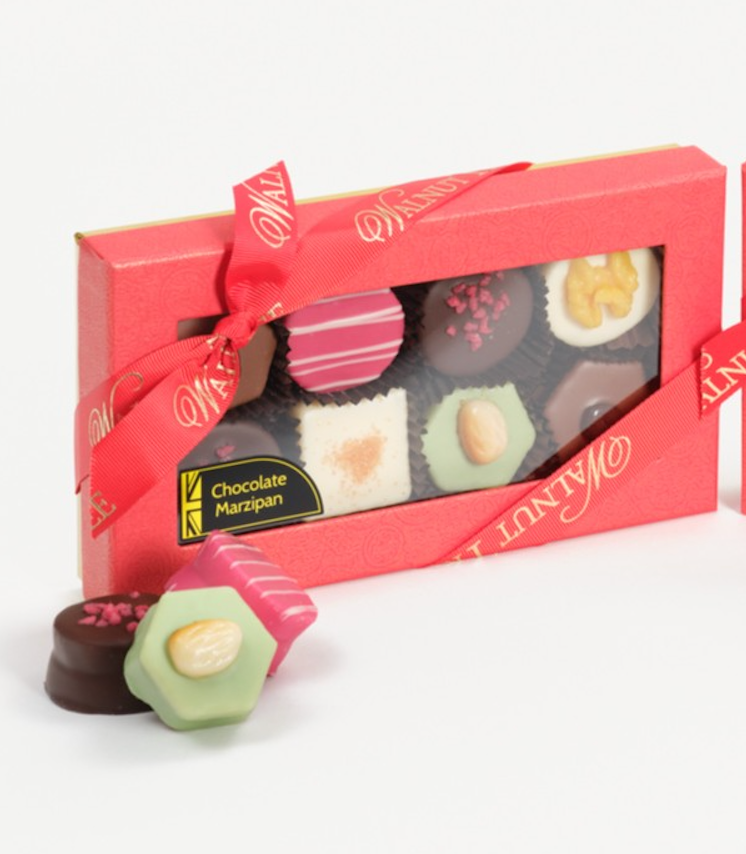 Walnut Tree Medium Gift Box of Chocolate Marzipan Cakes — Maple Gifts