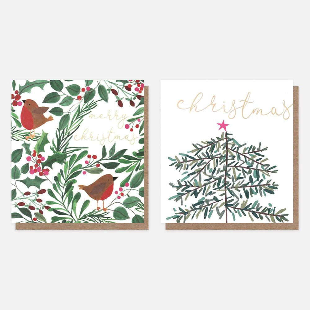 Caroline Gardner Robins And Tree Charity Christmas Cards Pack of 8 ...