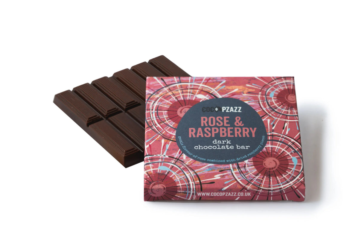 Coco Pzazz Rose & Raspberry Dark Chocolate Bar 80g — Maple Gifts