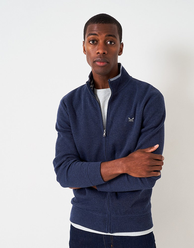 Crew Clothing Men's French Rib Zip Through Navy Marl — Maple Gifts