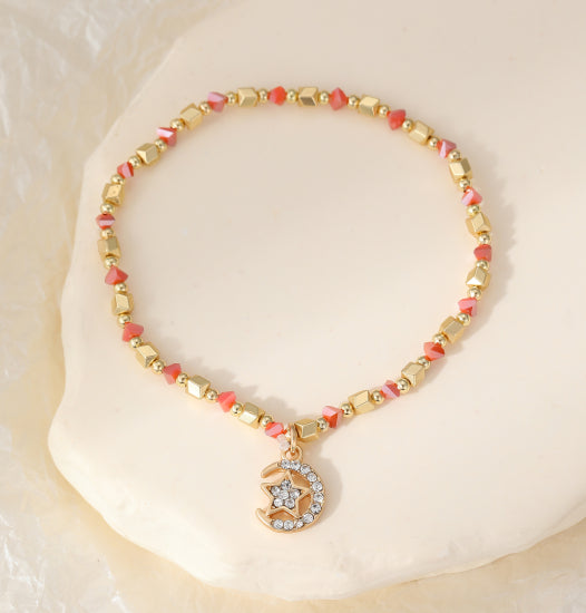 Gracee Jewellery Pink & Gold Bead Moon & Star Bracelet — Maple Gifts