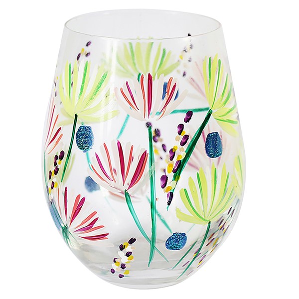 Hand Painted Stemless Glass Meadow Thistles Flower — Maple Gifts