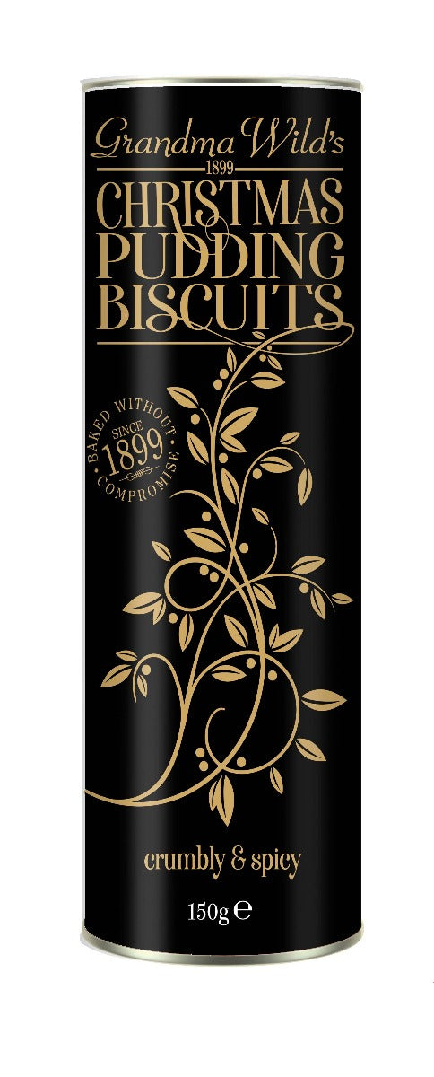 Grandma Wild's Ornate Black & Gold Christmas Pudding Biscuits Tube ...