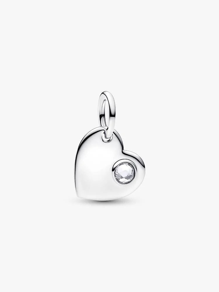 Pandora April Heart Clear Stone Dangle Charm Sterling Silver — Maple Gifts