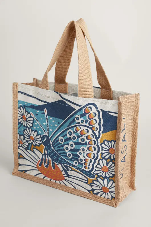 Seasalt Cute Jute Bag In Blue Butterfly Watercress — Maple Gifts