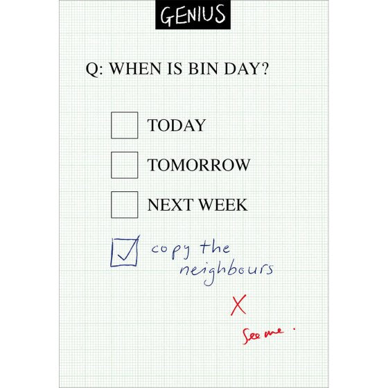 Woodmansterne 'Genius Bin Day' Open Card — Maple Gifts