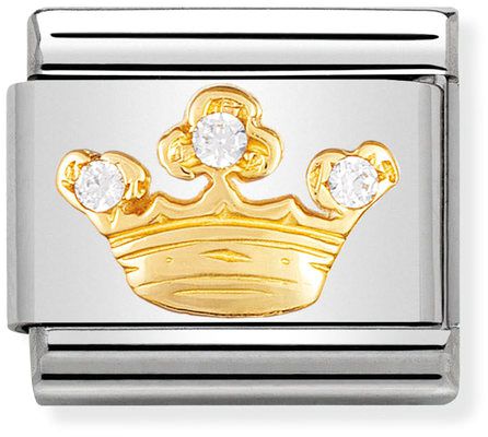 Nomination Classic Gold Fun White Stone Queen Crown Charm — Maple Gifts