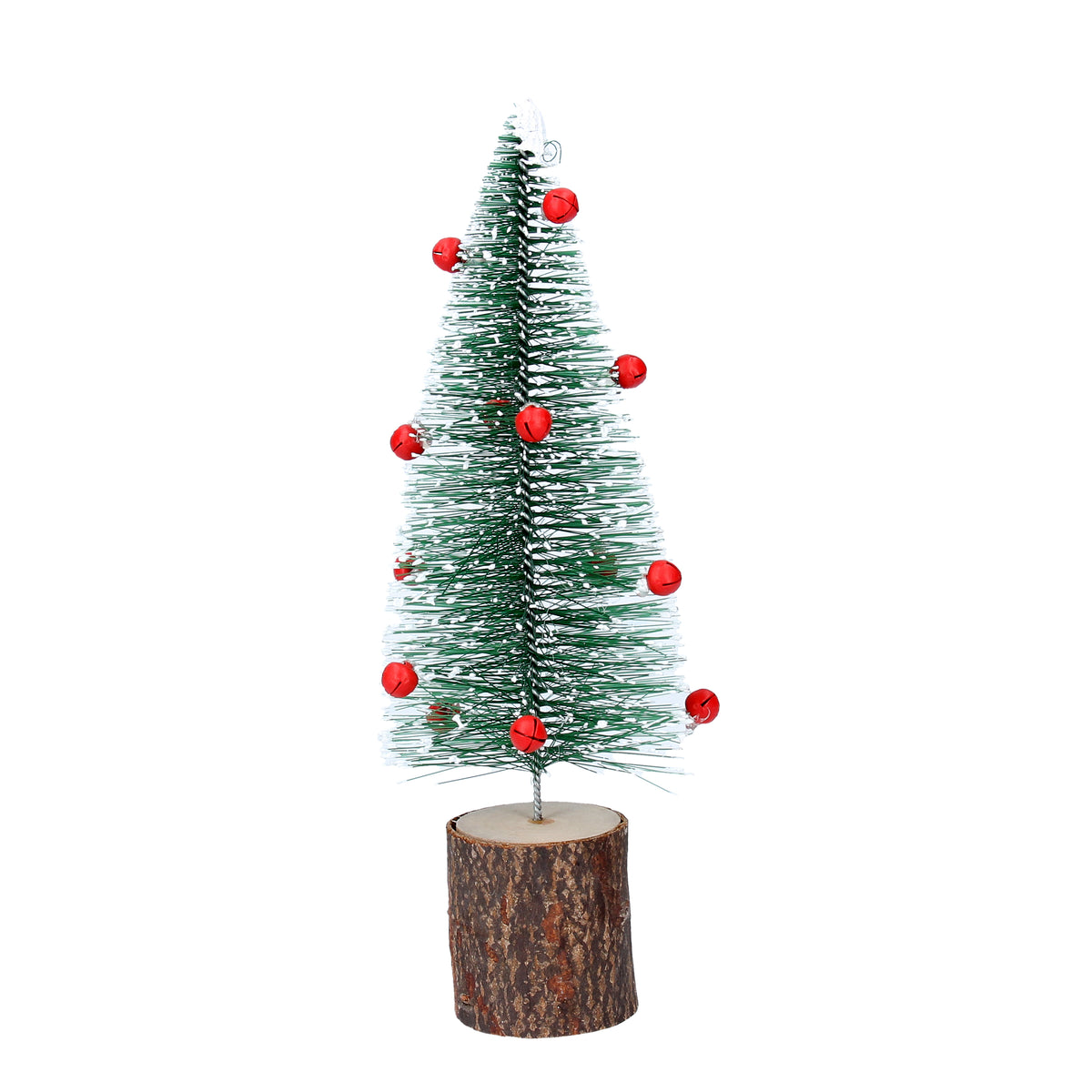 Gisela Graham Green Bristle Tree with Red Bells on Log Ornament — Maple ...