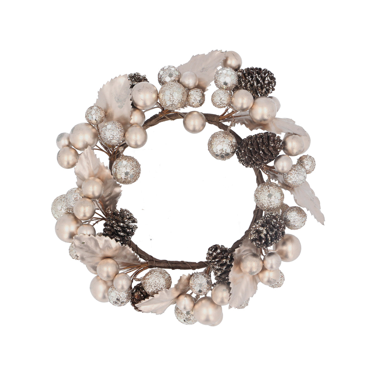 Gisela Graham Pale Gold Berry, Leaf & Cone Candle Ring LP — Maple Gifts